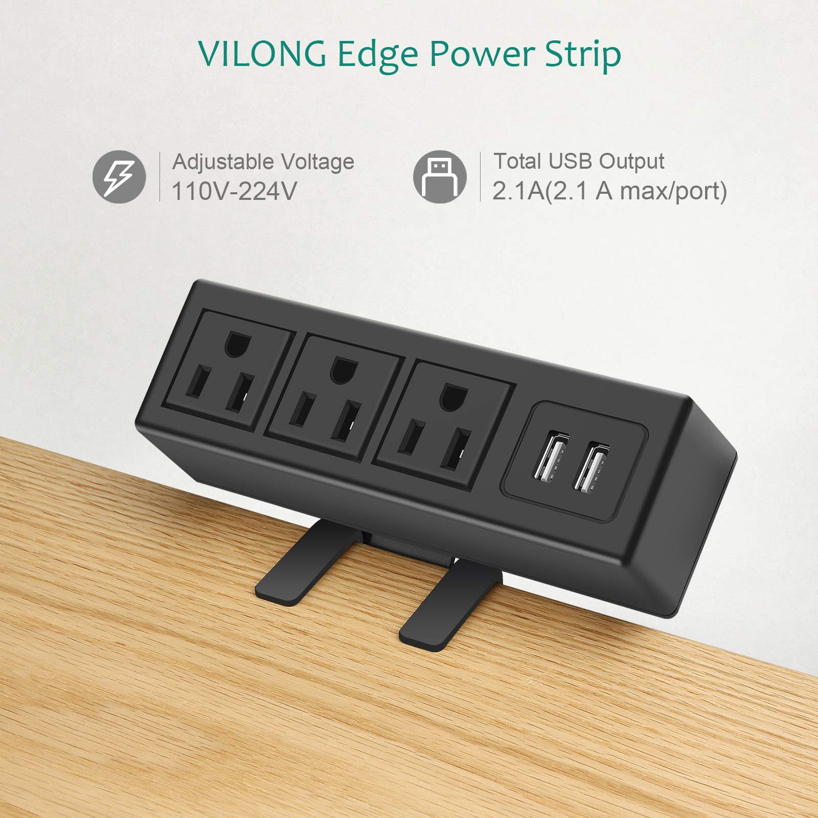Desktop Edge Power Strip, Removable Clamp Power Outlet Socket with USB Port, 9.85 ft Extension Cord Connect 3 Plugs for Home Office Reading