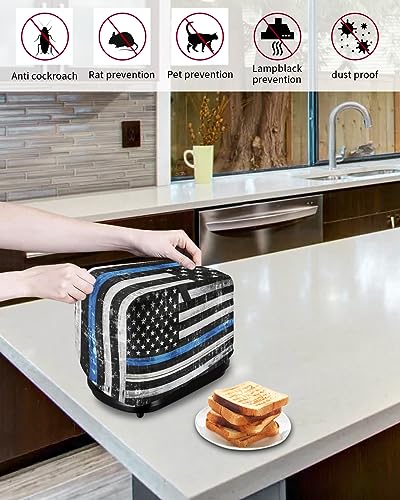 Toaster Cover, 4 Slice Toaster Cover Rustic America National Flag Black Blue Line Kitchen Small Appliance Covers, Dust and Machine Washable Bread Maker Cover (12w X 11d X 8h)
