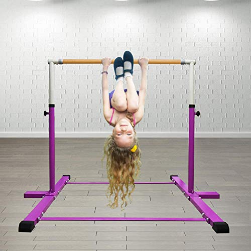 EZ GLAM Adjustable (3'-5') Horizontal Training Bar 1-4 Levels,260lbs Weight Capacity (Purple)