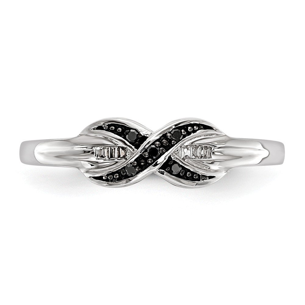 Diamond2Deal 925 Sterling Silver Black and White Diamond Infinity Ring Size 7