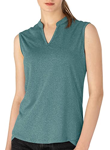 Rdruko Women's Golf Polo Sleeveless Lightweight Quick Dry Workout Tank Tops(Blackish Green, US M)