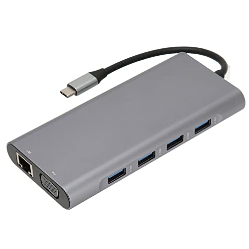 Restokki Type C Hub, 11 in 1 USB C Multiport Adapter with 4K High Definition 5 GBPS Transmission, 2 USB 2.0, 2 USB 3.0 Aluminum Alloy Type C Docking Station