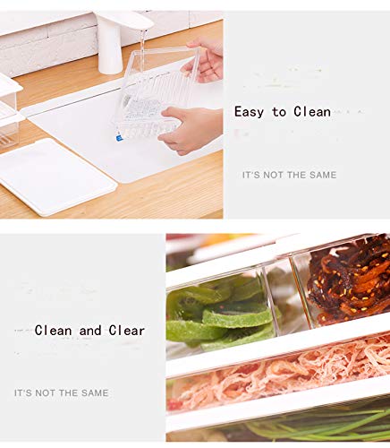 JCXivan 4 Refrigerator Organizer Bins with Lids , Meal Prep Containers Reusable, Food Storage for Kitchen Fridge Organizing Sliced Cheese,Fruit,Bacon, Plastic Stackable ,White+Clear