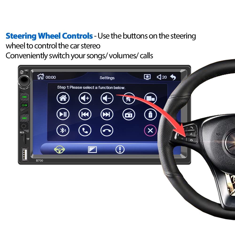 Double Din Car Stereo Built-in Apple CarPlay and Android Auto, 7 Inch Touchscreen Radio with Bluetooth 5.0 and 12LED Backup Camera, Phone Mirror-Link Car Multimedia Player Audio Receiver