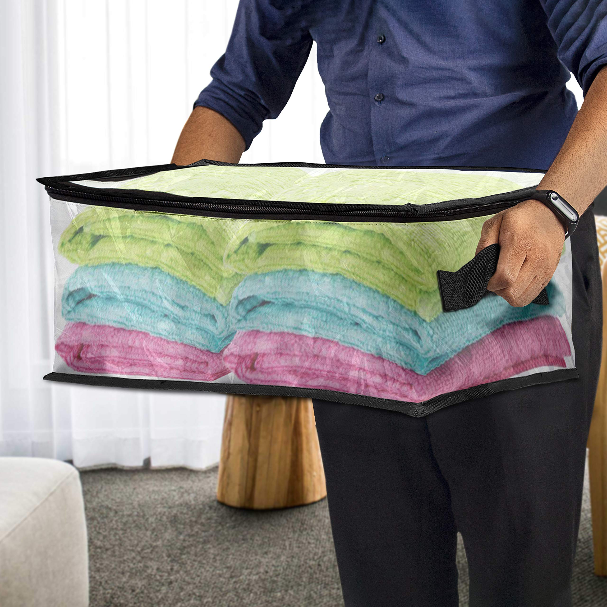 Covers & all Clear Clothes Storage Bag Organizer with Handle & Doubled Zipper for Comforter, Blankets, Bedding & More - Home Organizer Storage Bag Container
