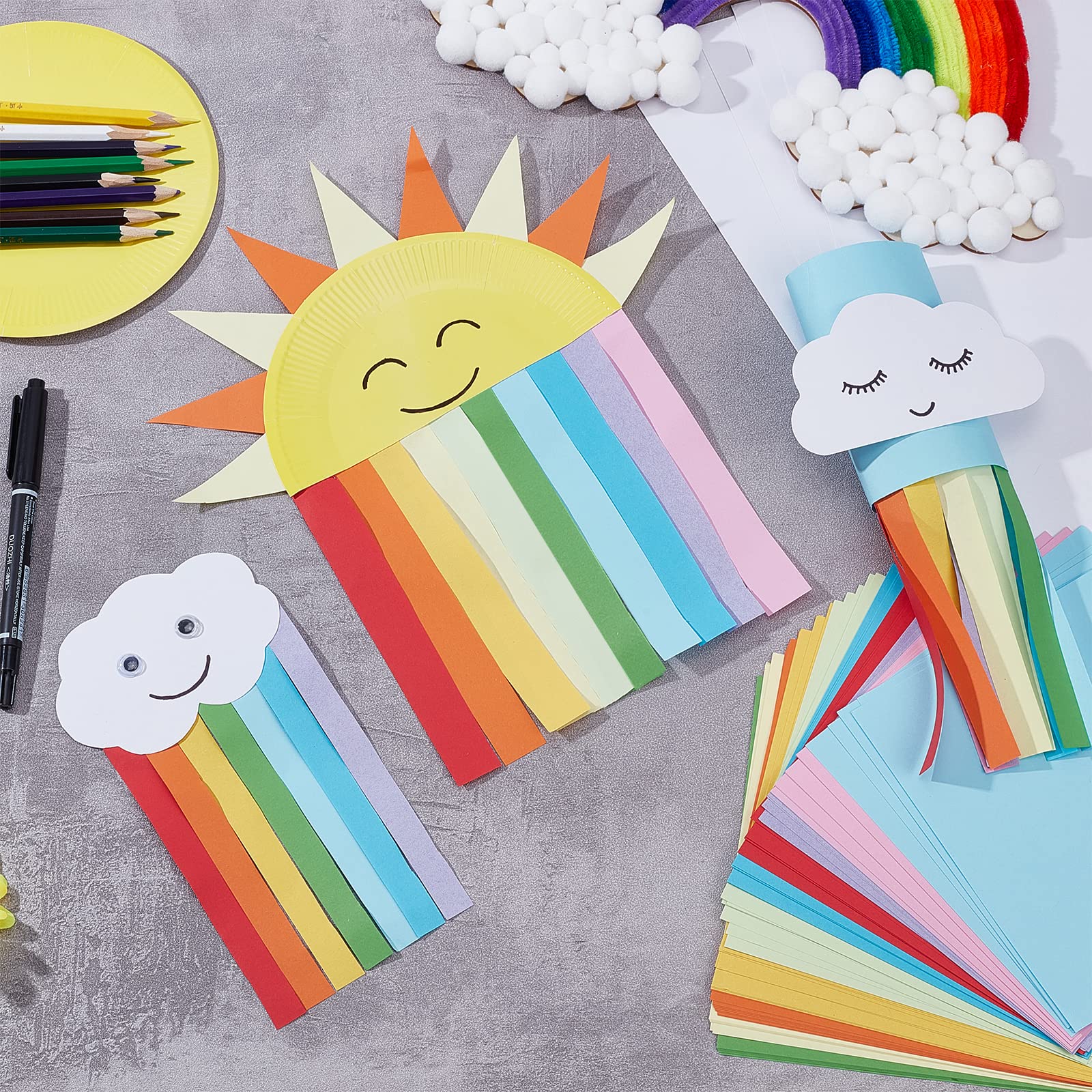 FREEBLOSS Paper Plate Art Kit Birthday Gift Paper Crafts Kit Sky Sun Clouds Theme Creative Fun Learning Game Holiday Crafts Christmas Activity