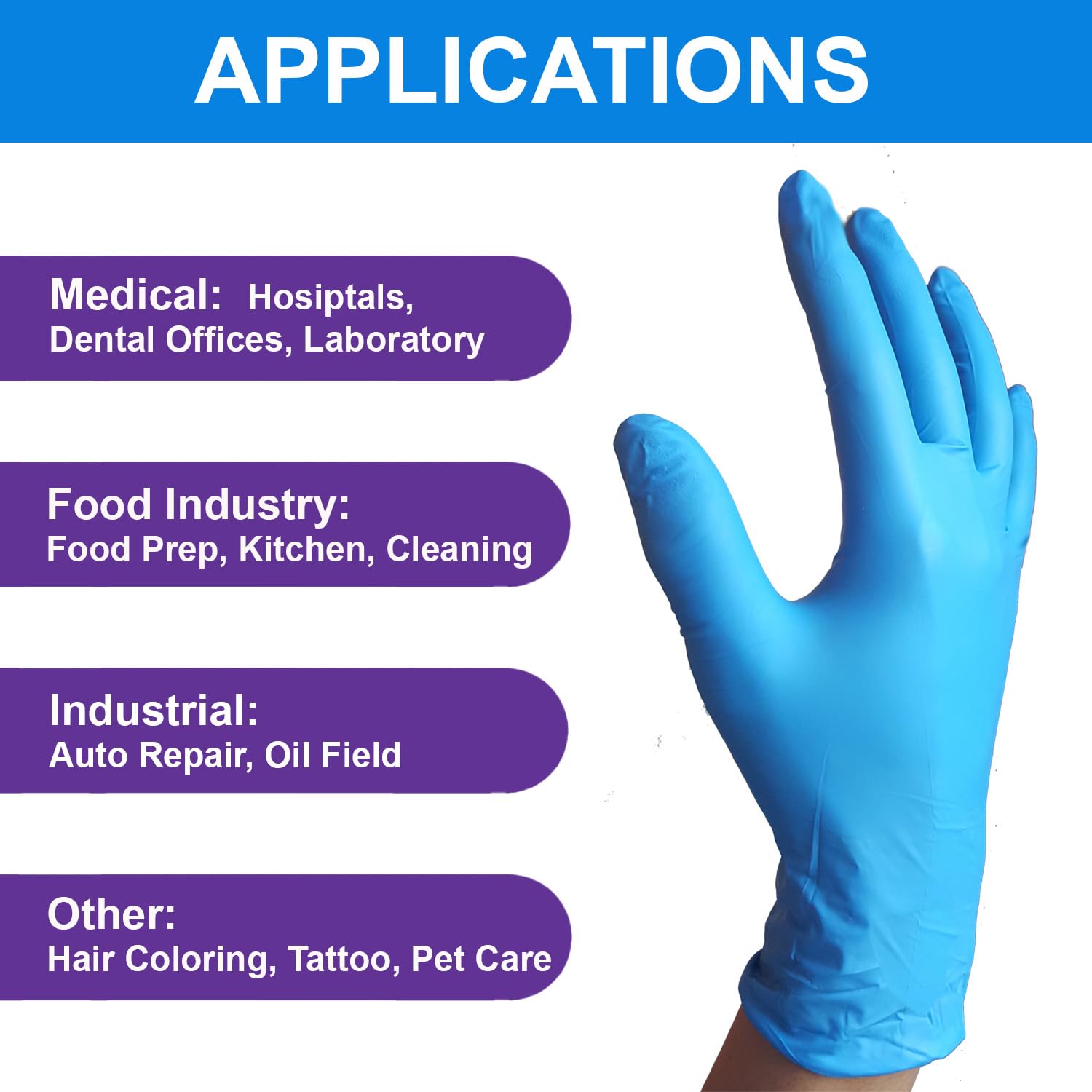 Disposable Nitrile Gloves with Finger tip textured Grip Resistant to Chemical, Acid, Oil, 4 Mil Thickness (100, Large)