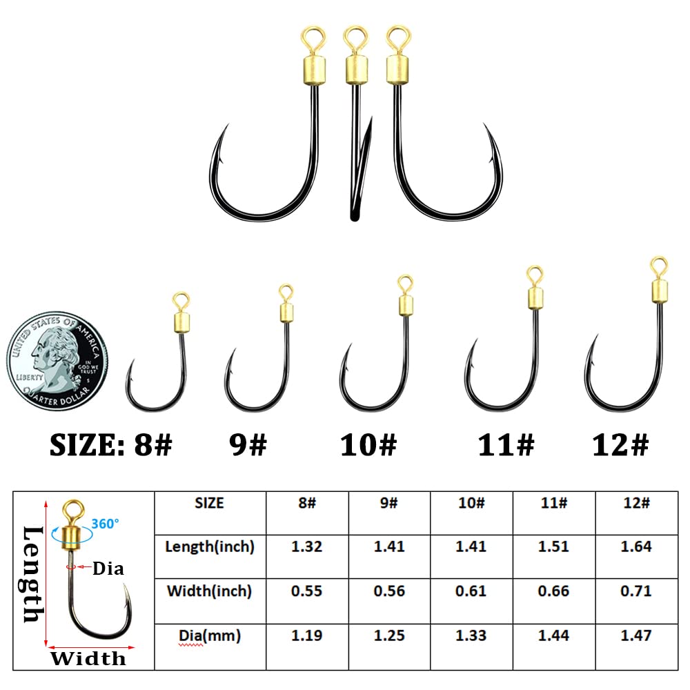 Fishing Hook Rigs with Sinker 49 Strands Steel Leaders-Saltwater Surf Fishing Tackle Kit Heavy Duty Hooks,7 * 7 Strands Steel Wire with Nylon-Coating (8#, 3 Hooks Rig with Sinker)