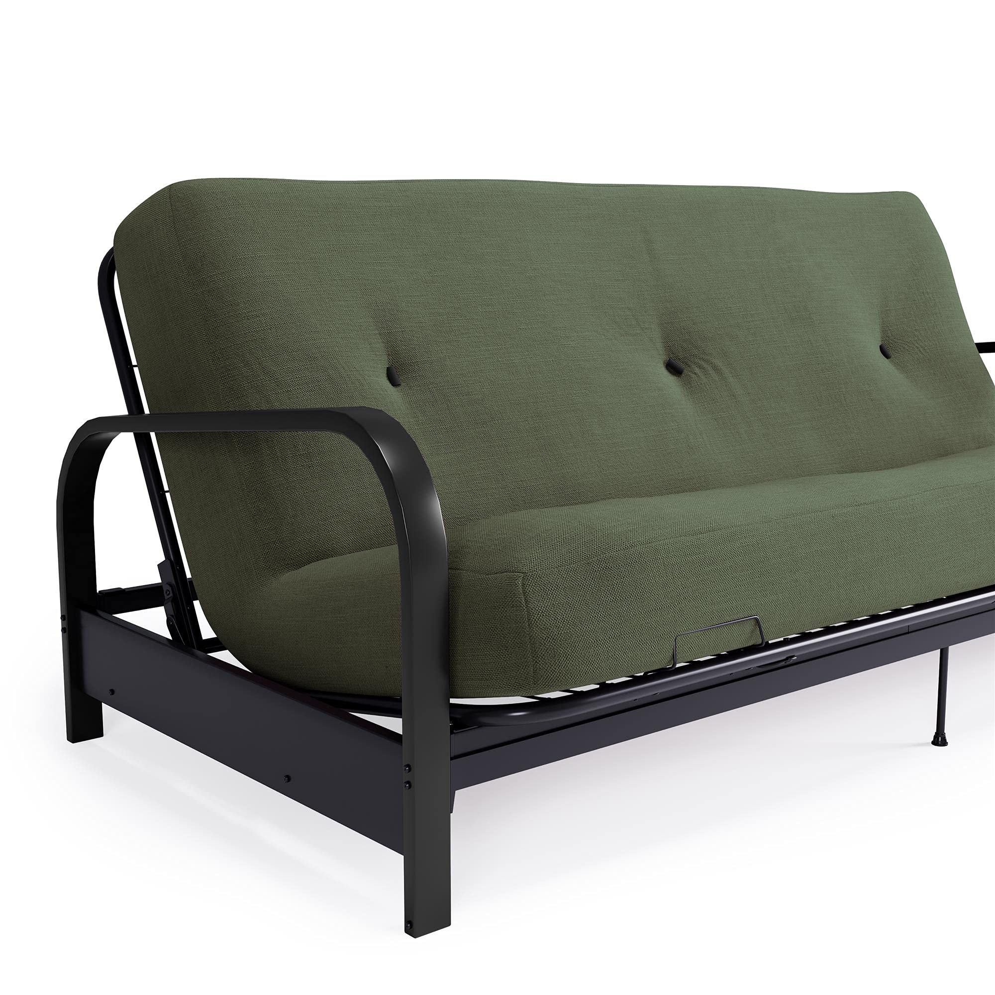 DHP Brax Black Metal Arm Full Size Frame with 6” Thermobonded High Density Polyester Fill Futon Mattress