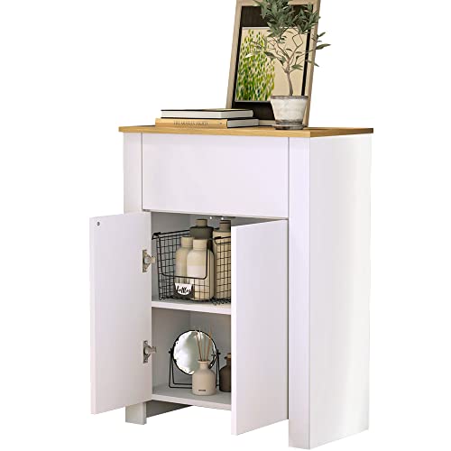 Mepplzian Bathroom Storage Cabinet, Floor Cabinet with Large Drawer and Adjustable Shelf, Free-Standing Cupboard for Kitchen/Living Room/Bathroom Use, White 23.6" L x 11.8" W x 31.5" H, White