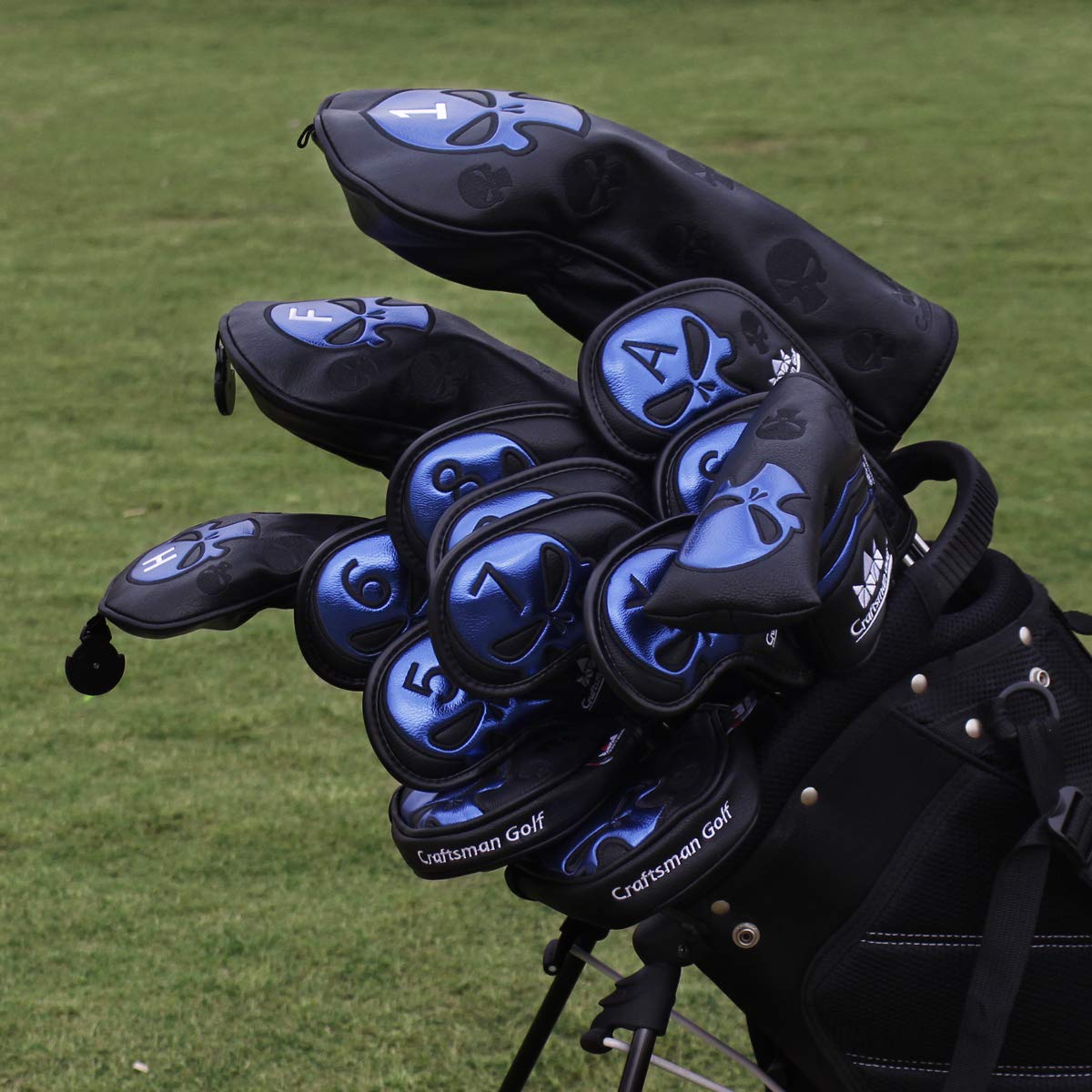 Craftsman Golf 9pcs/Set (5,6,7,8,9,A,S,P,X) Skull Logo with No. Black Iron Club Headcover Set (Red)