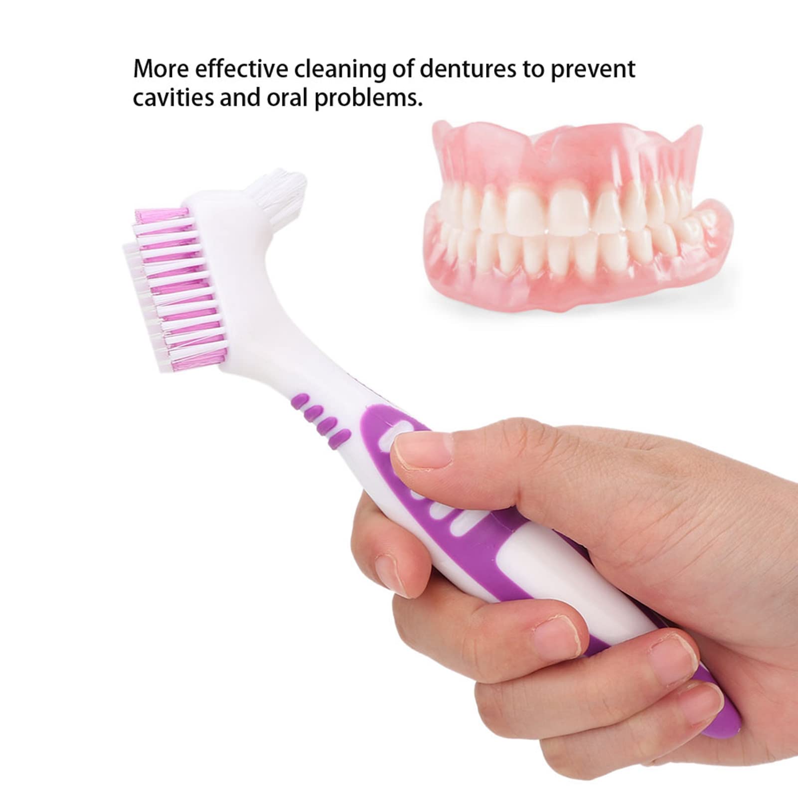Cryfokt 2 Pack Denture Cleaning Brush Set, Hard Hygiene Denture Cleaner Set for Denture Care, Dual Headed Hard Bristle Toothbrush, ulti Layered Bristles Portable Denture Double Sided Brush