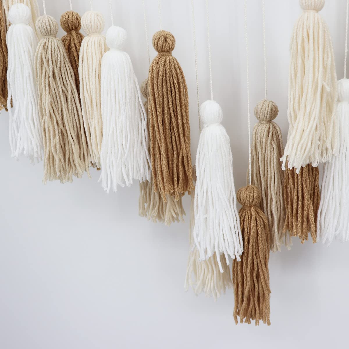Coucou Large Macrame Tassel Wall Hanging Boho Wall Decor, Yarn Tassels Garland with Wood Beads for Nursery Decor 41" x 31''