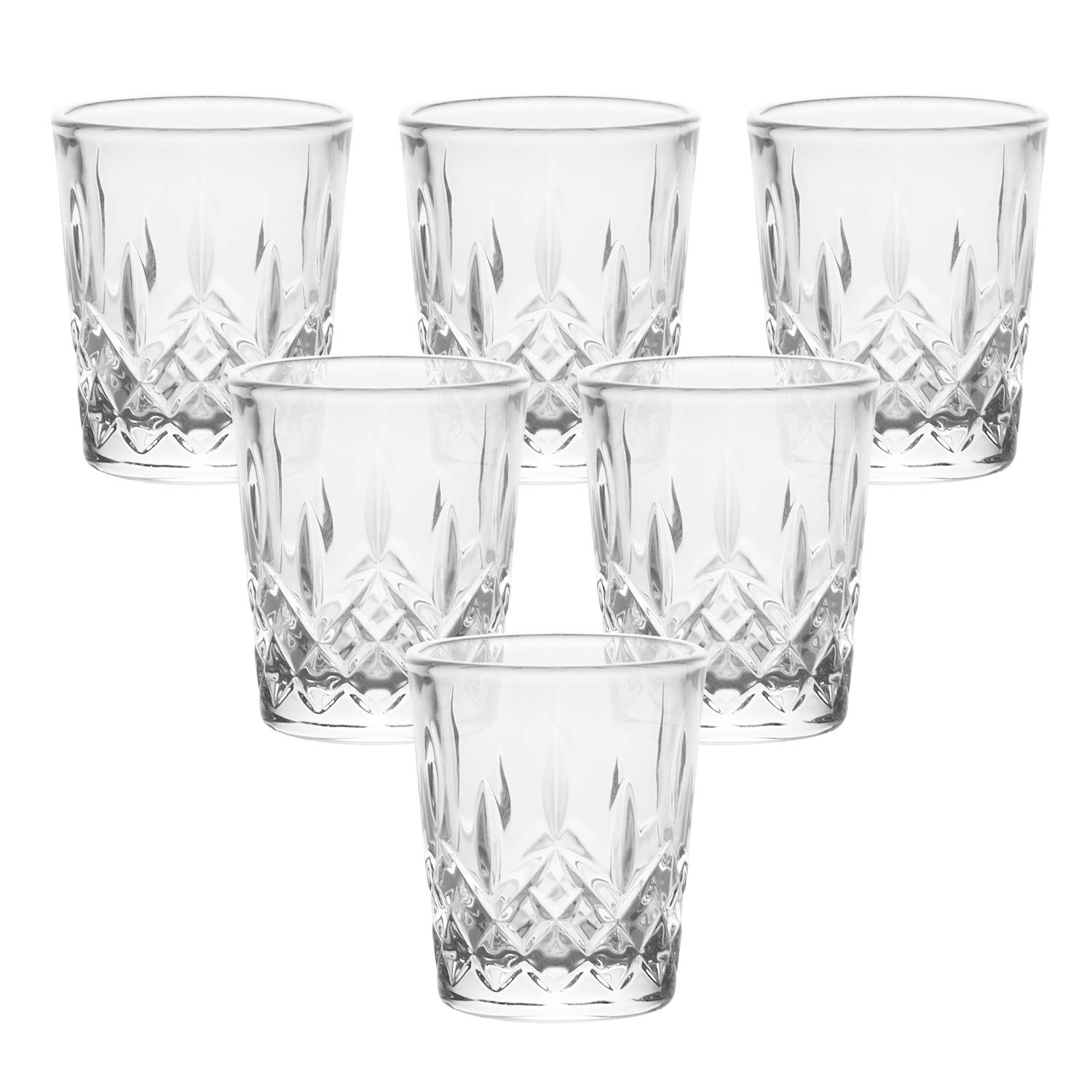 Enindel 3021.04 Carved Patterns Shot Glasses, 1.7 OZ, Set of 6, Clear, JY004