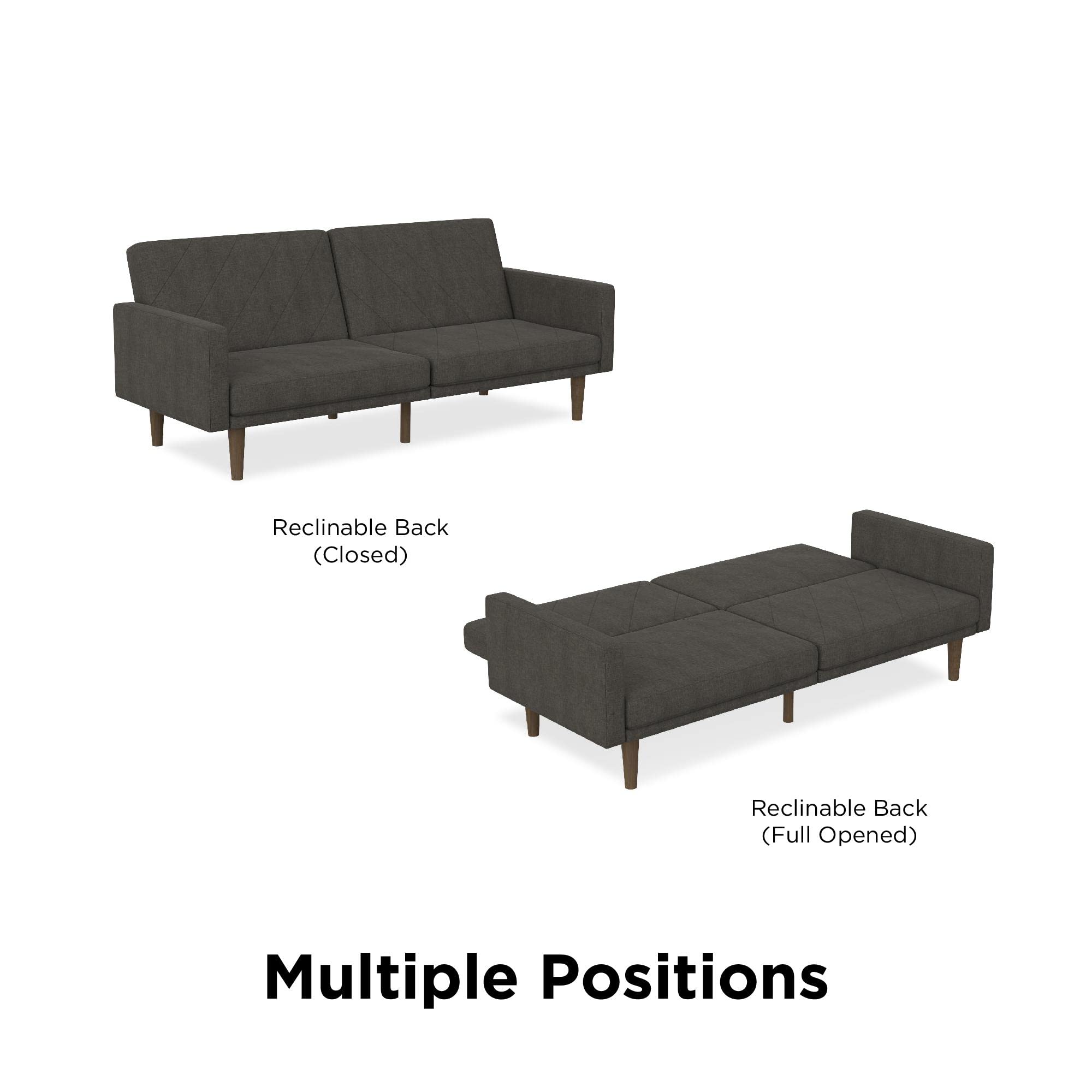 DHP Paxson Futon with USB Port, Convertible Sofa Bed, Dark Gray