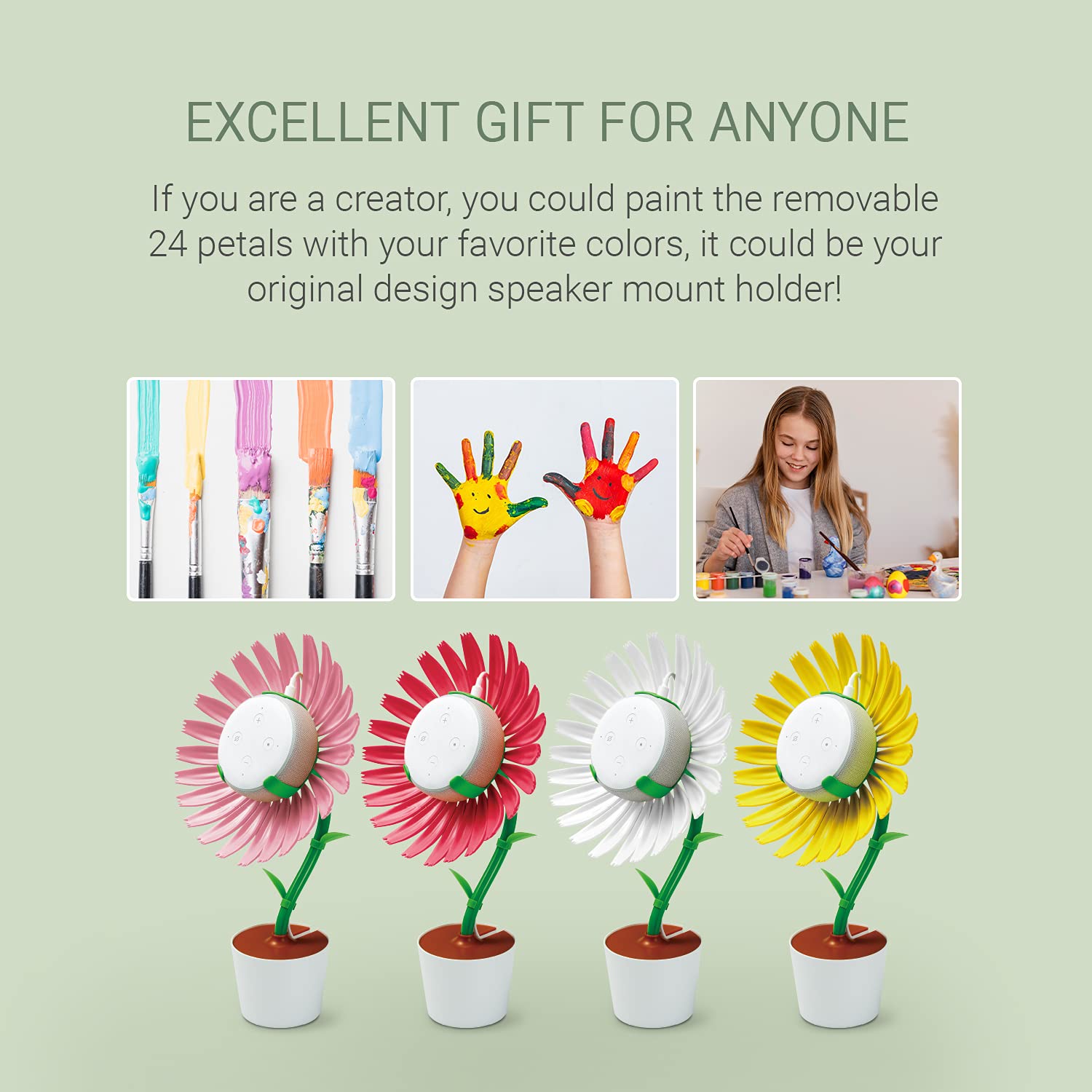 ELECOM Potted Flower Speaker Mount Holder Stand for Amazon Echo Dot, Flexible Stem / Angle Adjustable / Removable Petals/ Cable Organizer (AIS-AED3FLWRWH)