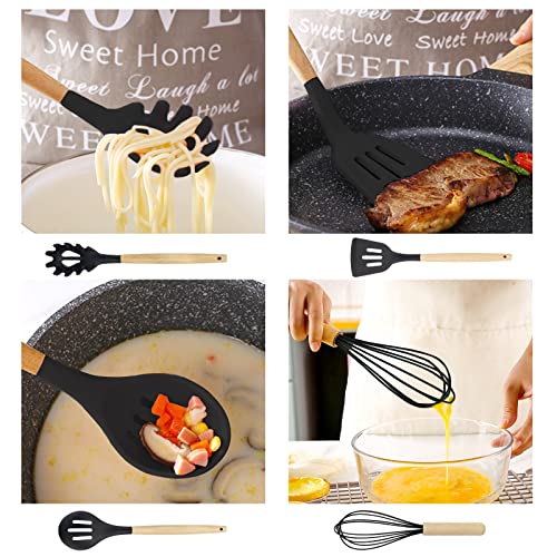 Kitchen Tools Silicone Kitchenware 13 Piece Sets Non-Stick Pot Spatula Kitchen Tools Cooking Spatula Set (black)(BPA Free)