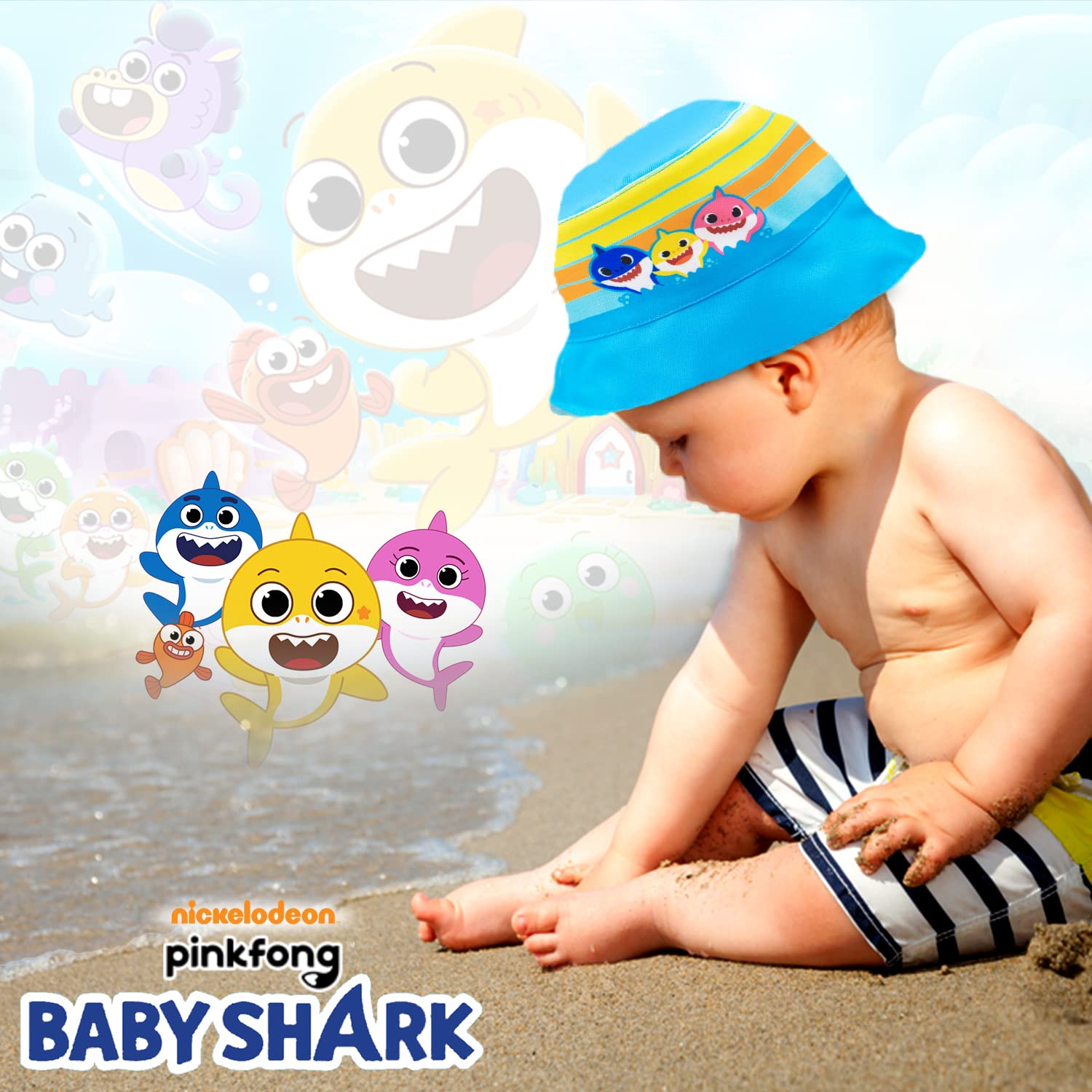 Reversible Pinkfong Baby Shark Sun Hat for Toddler Girls, Boys, and Kids