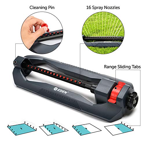 Eden 94113 Lawn & Garden Essential Oscillating Water Sprinkler For Yard W/Quick Connect Starter Set, 16 Nozzles, Covers up to 3,600 sq. ft, Heavy Weight Base