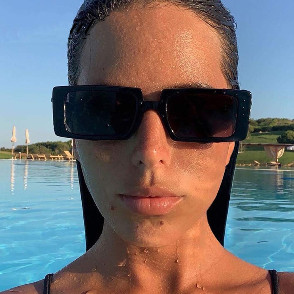 ENTHYI Rectangle Sunglasses for Women Retro 90s Sunglasses Small Narrow Square Frame UV400 Protection (red)