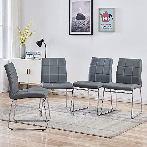 Enjowarm Dining Chairs Set of 2 Kitchen Chairs Faux Leather Upholstered Sled Base Chrome Ergonomic Design Modern Mid Century Living Room Side Chairs for Home Kitchen Office Waiting Room