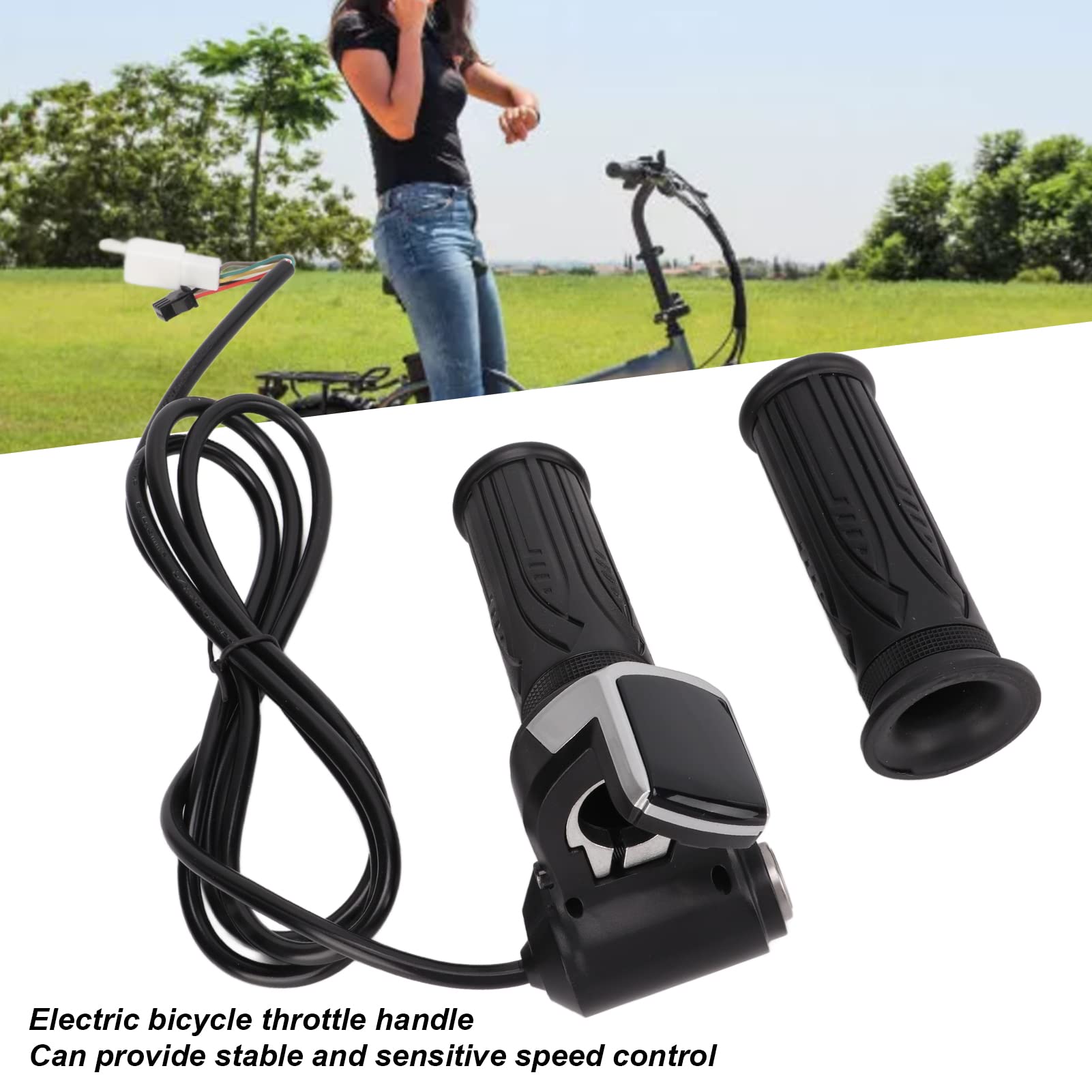 Electric Bicycle Throttle Handle, Rubber LED Display Electric Bike Throttle Grip with Battery Indicator Power Switch Key (#3)
