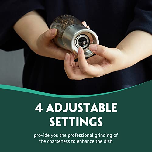 KITEXPERT Salt and Pepper Grinder Set, Chunky Glass Pepper Mill and Salt Grinder Refillable with Large Capacity & Upgraded Grinding Precision, Stainless Steel Pepper Mill Grinder