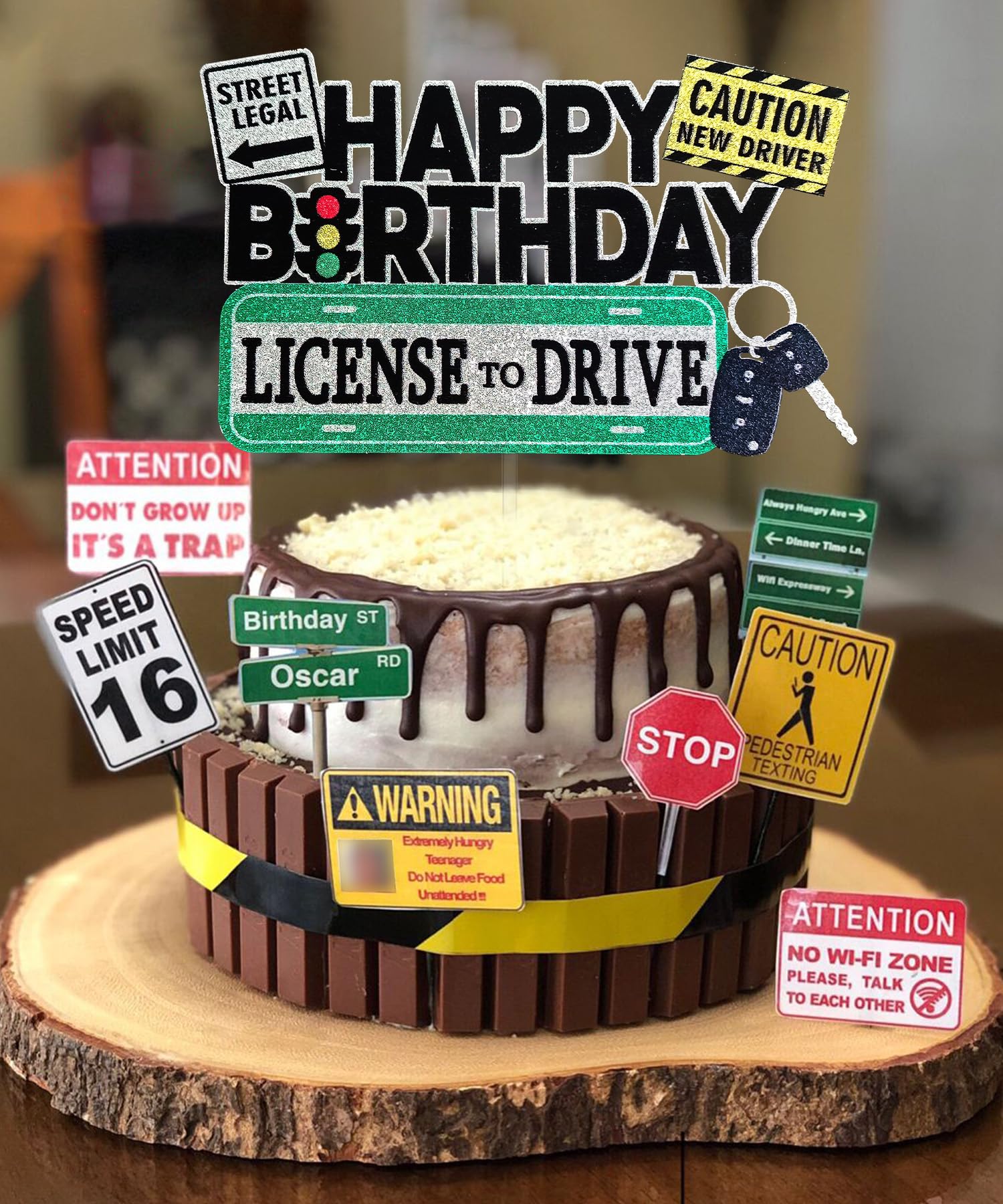 Driver License Birthday Cake Topper, New Driver Birthday Cake Decor, Car Road Signs Theme Party Supplies, 16th 17th Learner Driver Birthday Cake Topper