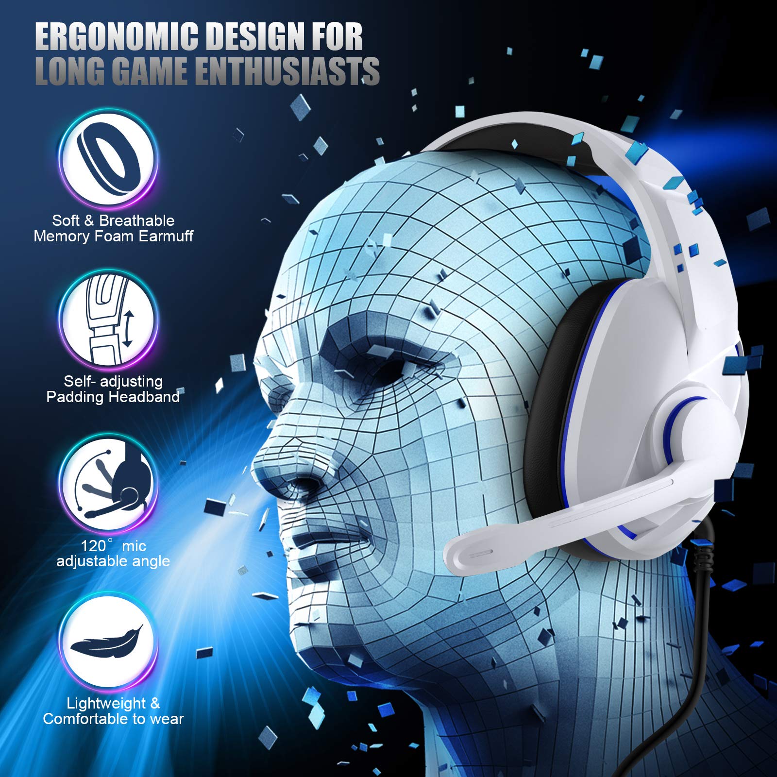 Diswoe PS5 Headset, Gaming Headset 3.5mm Wired Over-Head Stereo Headphone with Mic Microphone Volume Control for PS4 PS5 PC Tablet Laptop Smartphone Xbox One