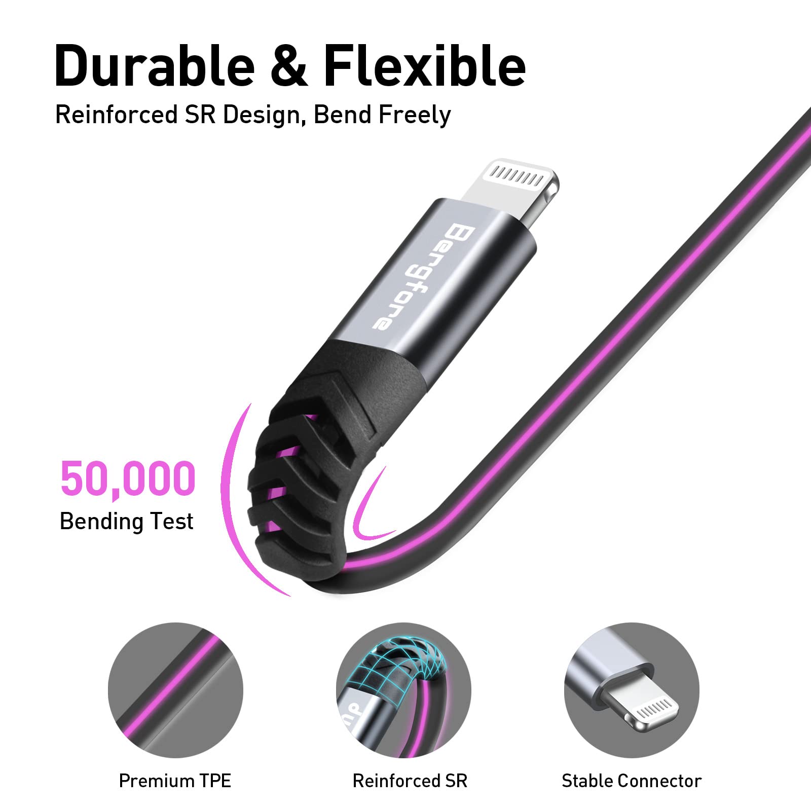 for iPhone Charger, 6FT Flat LED Lightning Cable [Apple MFi Certified ] USB Charging/Sync Lightning Cord Compatible with iPhone 14 13 12 11 Pro Pro Max Xs MAX XR X 8 7 6S, iPad and More (Purple)