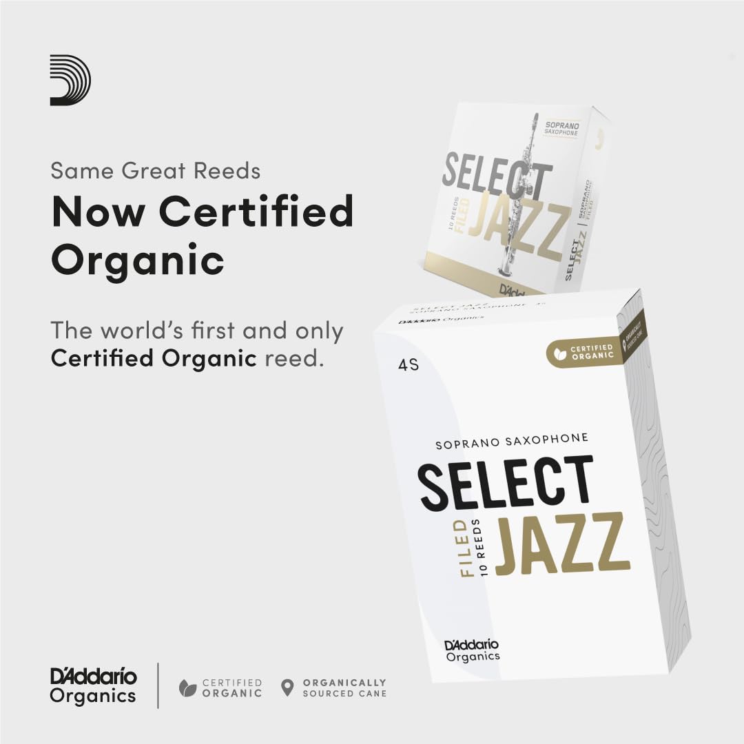 D’Addario Woodwinds Select Jazz Soprano Sax Reeds, Filed, Strength 3 Medium, 10-pack (RSF10SSX3M)