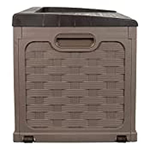 Starplast Sit-On Rattan Style Storage Box: 88 Gallon Outdoor Plastic Bin, Weather & Water Resistant, 45.7 x 22.8 x 22 Inches, 2 Color Options 56-811