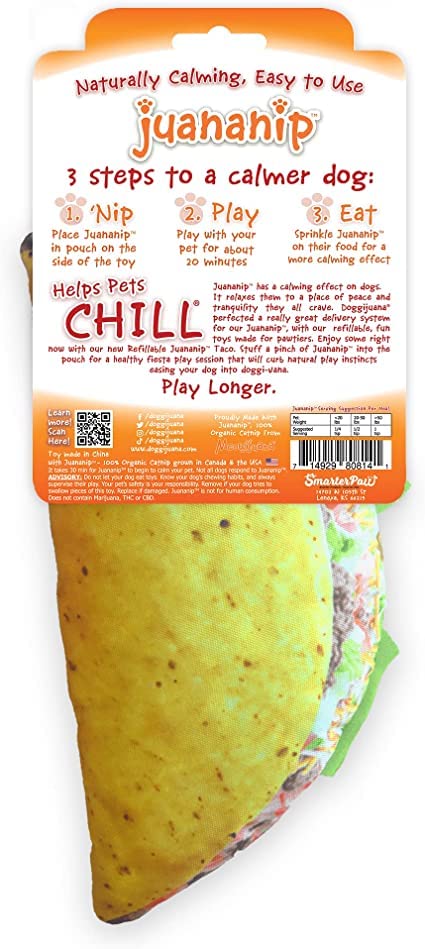 Doggijuana Get Munchies Taco / Refillable Catnip Dog Toy / Juananip™ Refill Bottle / Promotes Play and Helps Your Dog Chill