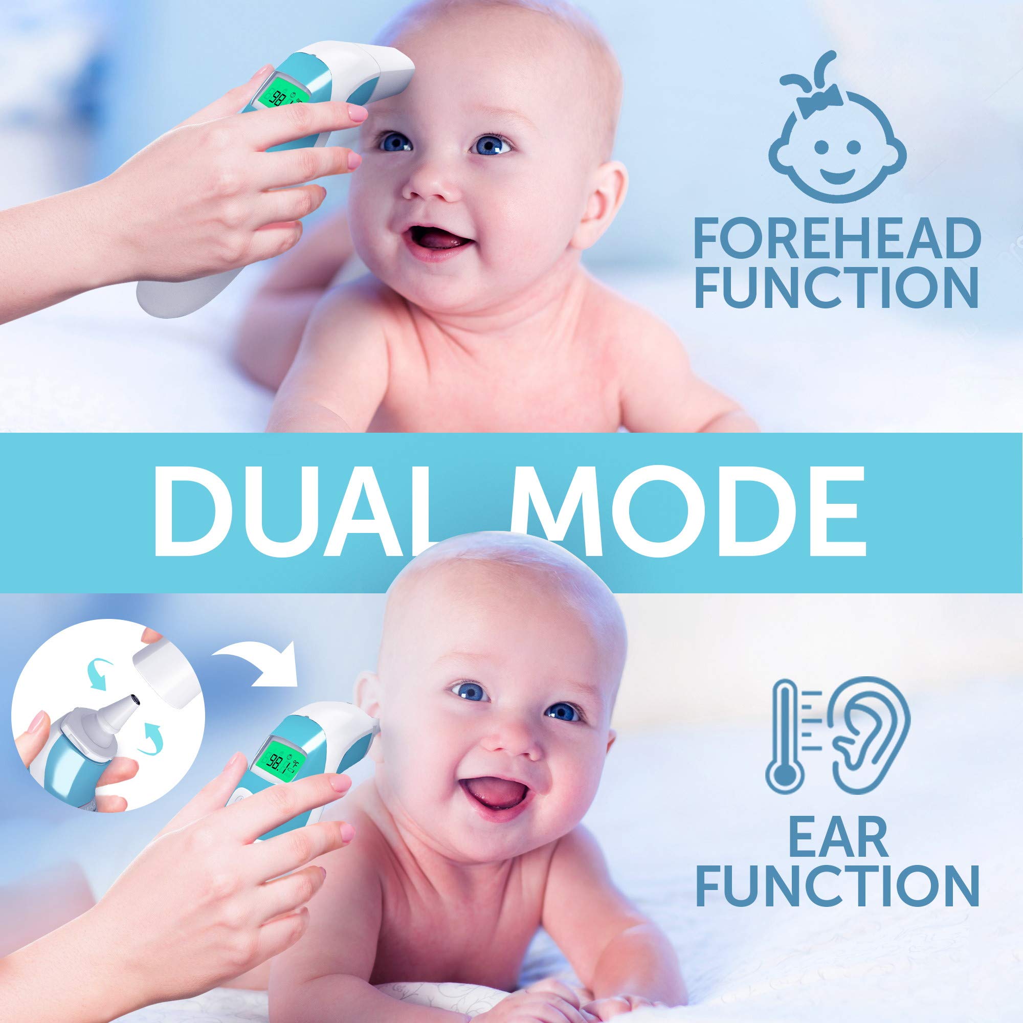Relief Care Digital Forehead and Ear Thermometer for Adults, Infants, Children - Dual Mode, Infrared Thermometer with Fever Alarm - Accurate Quick Read Digital Thermometer for Adults and Kids