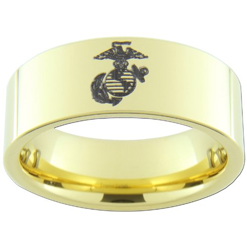 Custom Jewelry 9mm Gold Tungsten Carbide USMC Marine Anchor Globe Eagle Ring Size 8 1/2