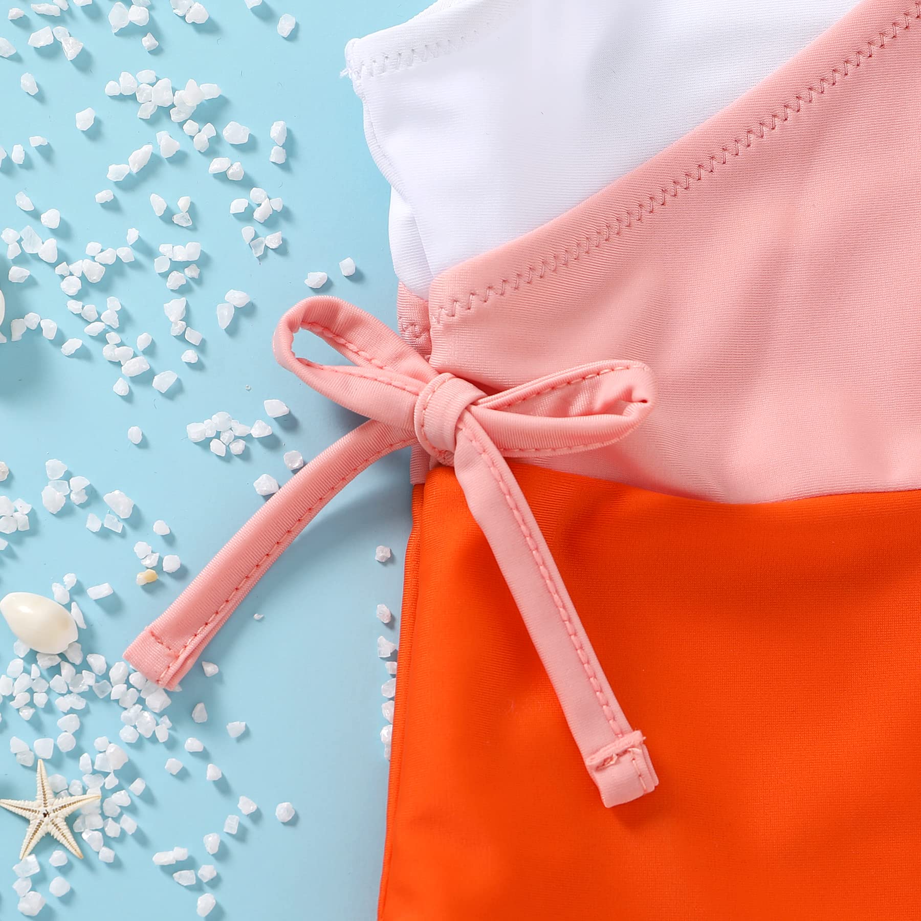 YOUNGER TREE Toddler Girl One Piece Swimsuit Color Block Stripe Swimwear Summer Beach Bathing Suit 12M-5T (2-3T, Orange White)