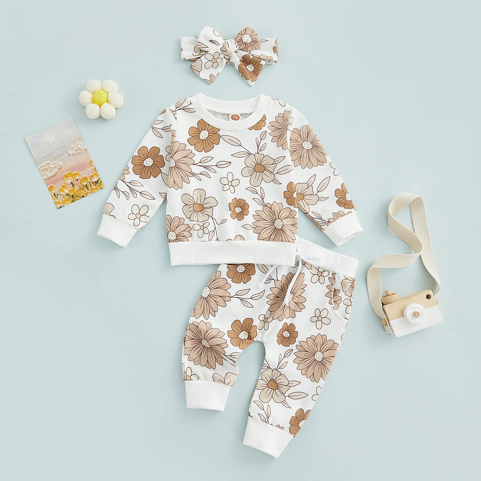 Hiusmilekid Newborn Infant Baby Girl Clothes Fall Winter Flower Outfit Halloween Sweatshirt Pullover Top Legging Pant Set (Bloomer-White,18-24 Months)