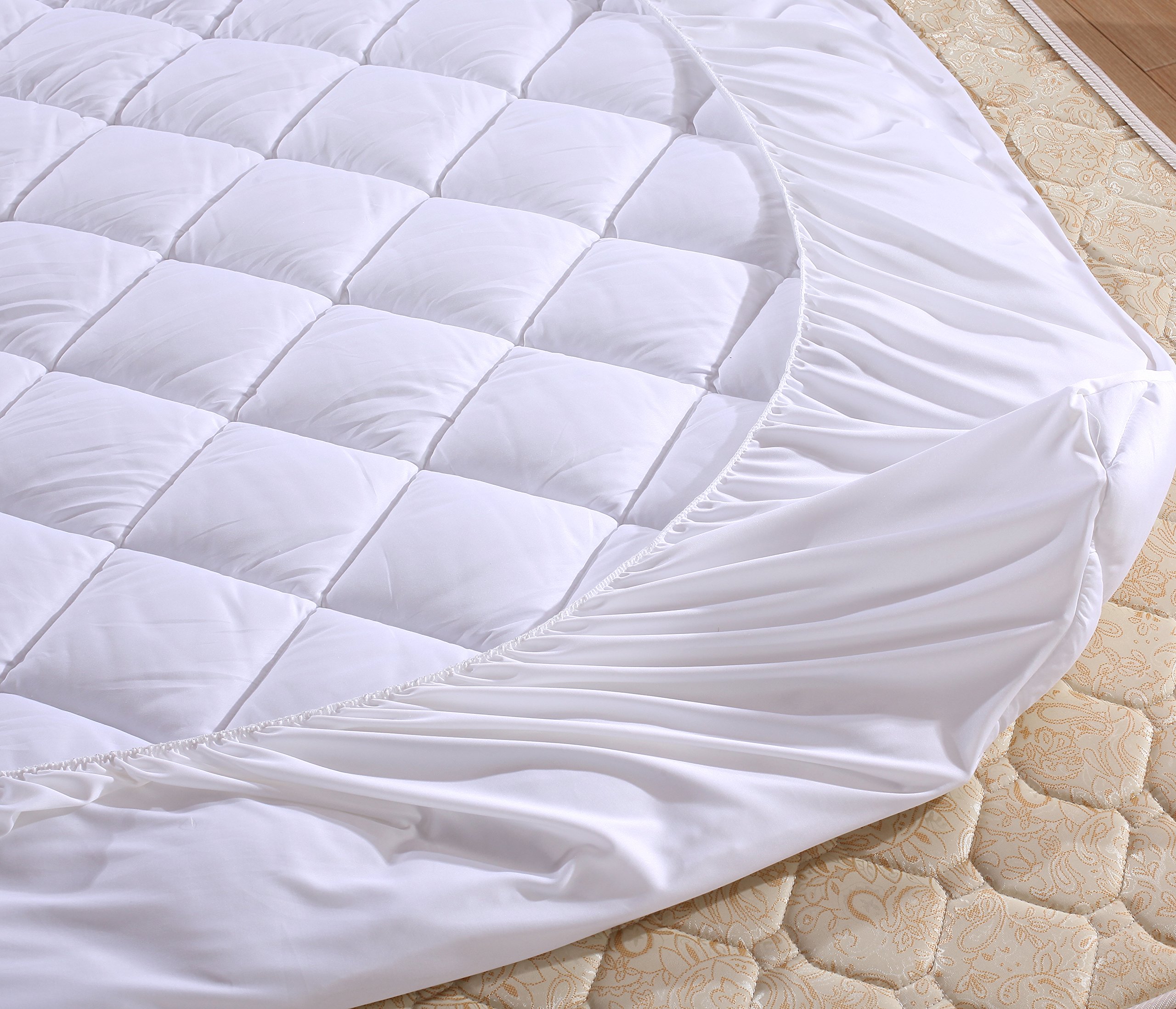 Premium Plus Mattress Pad, Breathable, Quilted Topper, Deep Pocket, Stretch to Fit, Microfiber, Extra Plush, RV Short King 72 by 75 inches, 18 inch Depth, 15 oz Fill per sq yd White