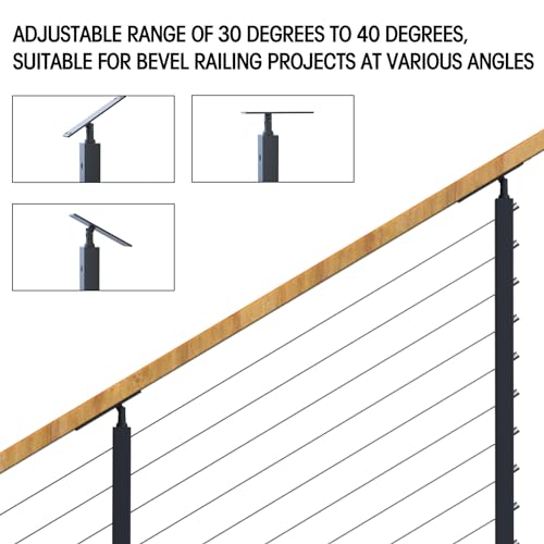 Dawn Railing Slim Cable Railing Post 36"x1.5"x1.5" Middle/End Post 30-40°Adjustable Top Cable Railing Post Black Coating Finishing Surface for Wood Concrete Stair Deck，1 Pack