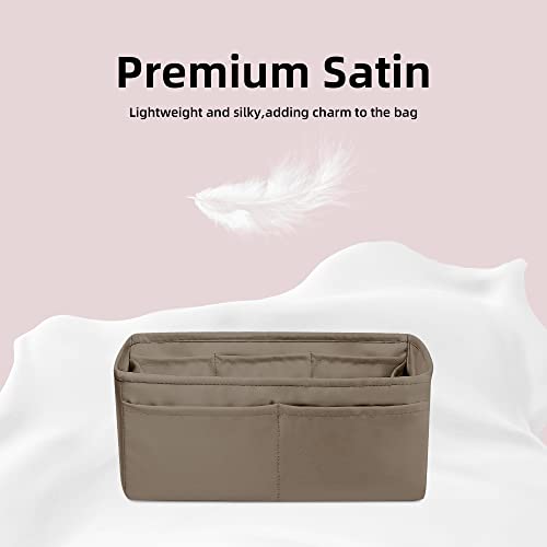 DGAZ Purse Organizer Insert,Silk Bag Organizer,Luxury Handbag & Tote Shaper Fits Lindy 19/26/30/34 Bags(Etoupe grey,LD26)