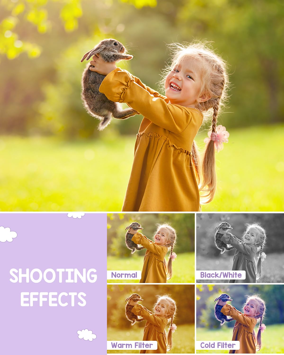 Digital Camera, FHD 1080P Kids Camera with 32GB SD Card 44MP Point and Shoot Camera with 16X Digital Zoom, Compact Portable Small Digital Camera for Teens Students Kids Girls Boys Beginner-Purple