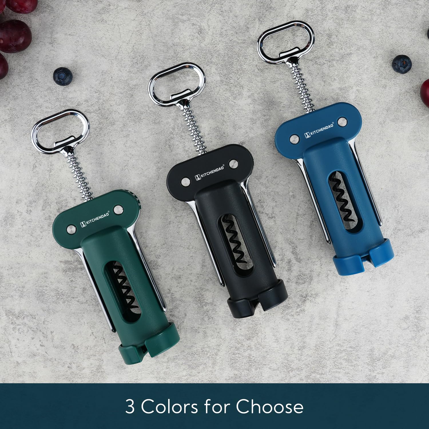 KITCHENDAO 3 in 1 Wing Corkscrew Wine Bottle Opener with Foil Cutter, Built-in Beer Bottle Opener, Multifunctional Wine Opener with Non-Stick Sharp Screw,Easy to Use, Manual Wine Corkscrew,Black