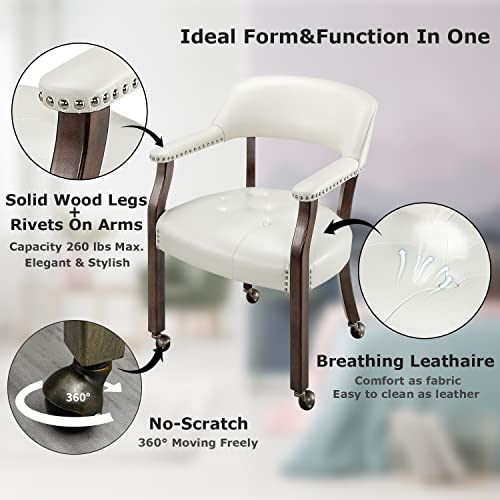 JESONVID Dining Chair with Casters, Captain's Chairs with Rollers Dinette Sets Poker Chairs with Wheels Kitchen Table Rolling Chairs High Back Chair On Caster (White 318WT)