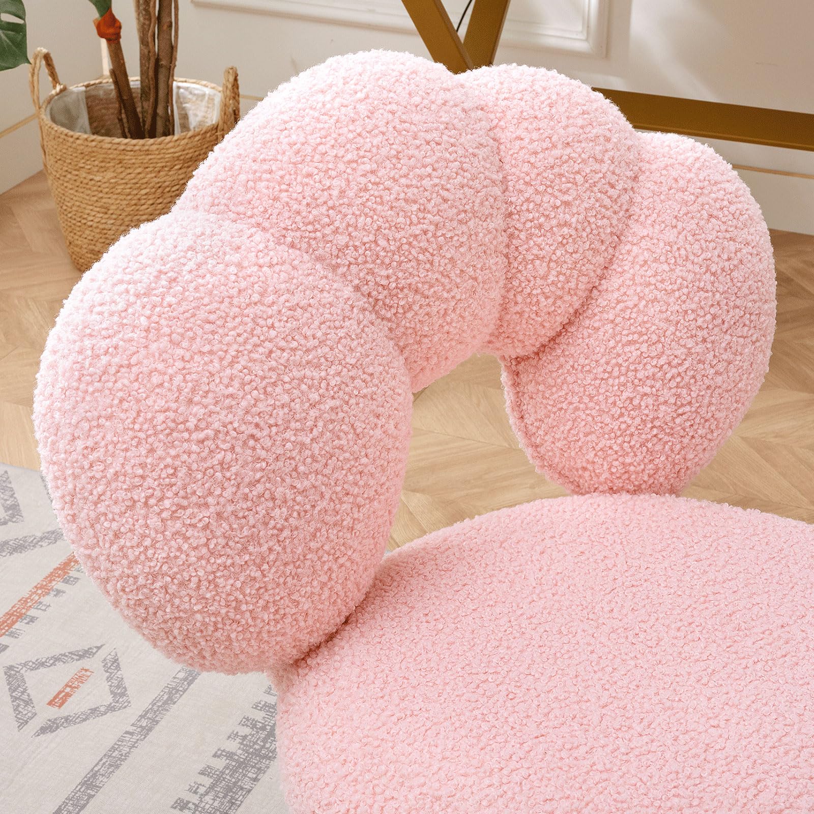 Home Office Chair Criss Cross Chair with Wheels, Upholstered Chairs with 360 Swivel, Height Adjustable Swivel Computer Task Chairs for Living Room, Bedroom, Vanity, Study(Pink)