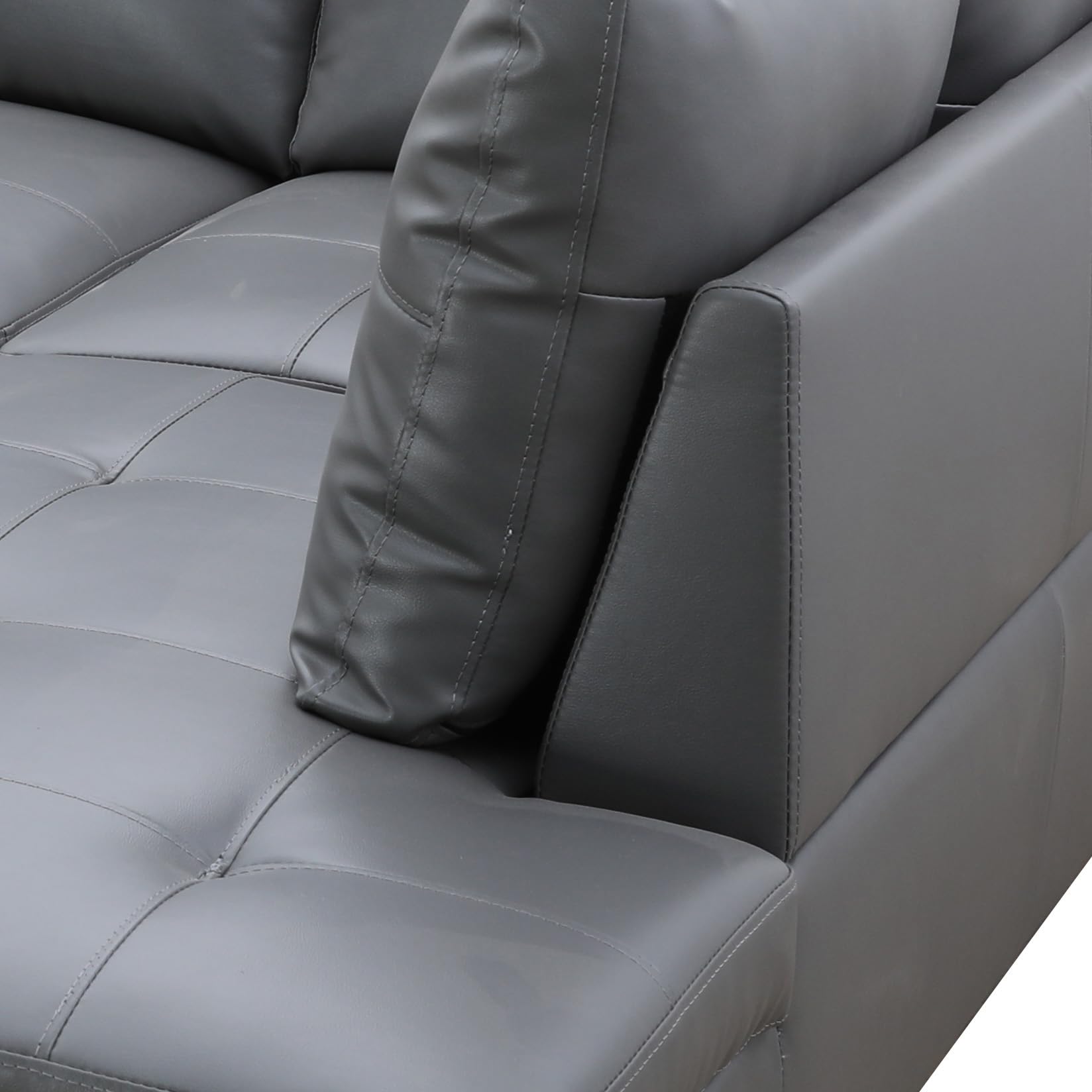 iLintek 97" Living Room Modern Sleeper Faux Leather L-Shape Modular Sectional Sofas Lounge Couch Comfy Upholstered Furniture Apartment, Studio, Office, Dark Grey