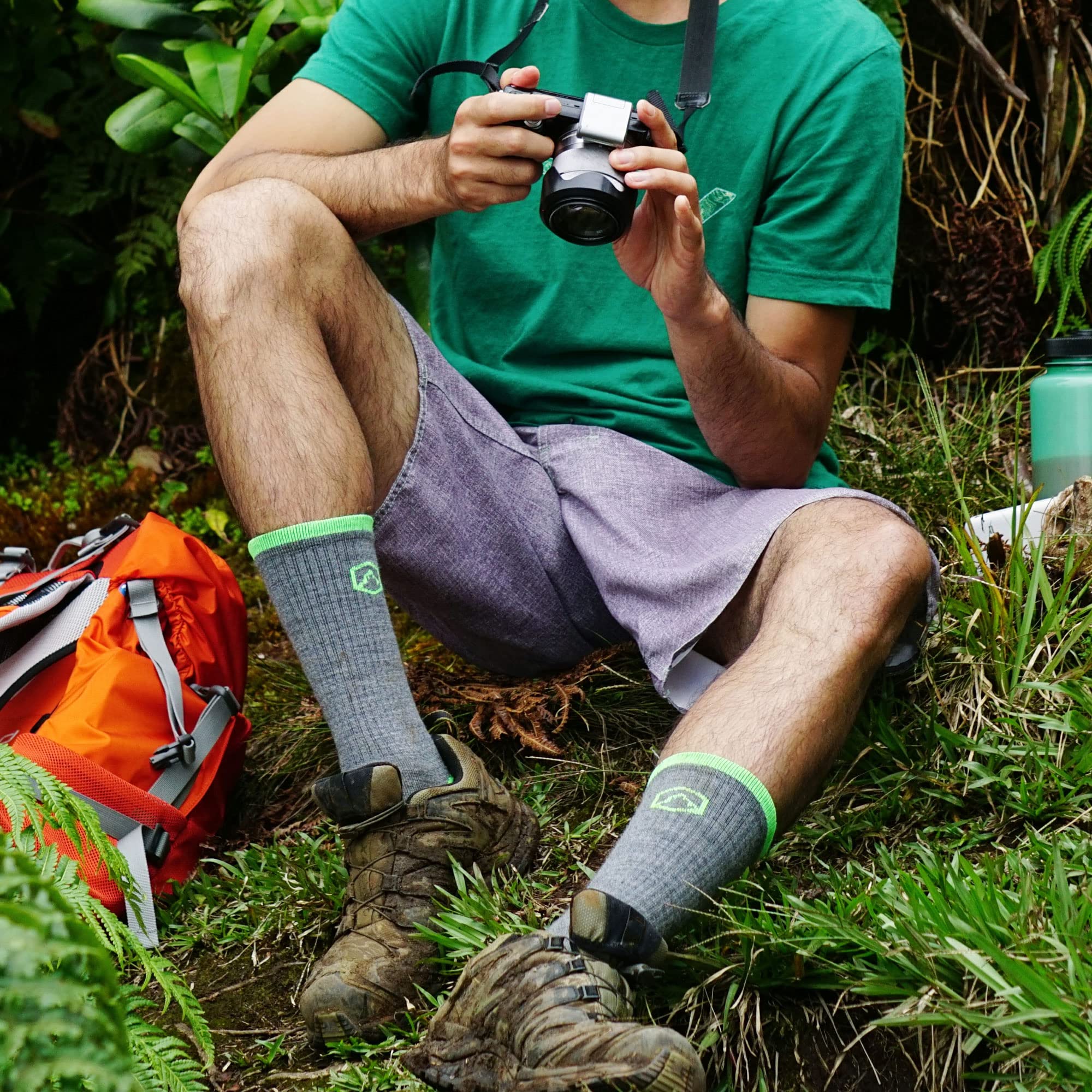 CloudLine Merino Wool Ultralight Crew Hiking Socks - Seamless Toe, Moisture Wicking, & Breathable Blister Prevention - Large PNW Green