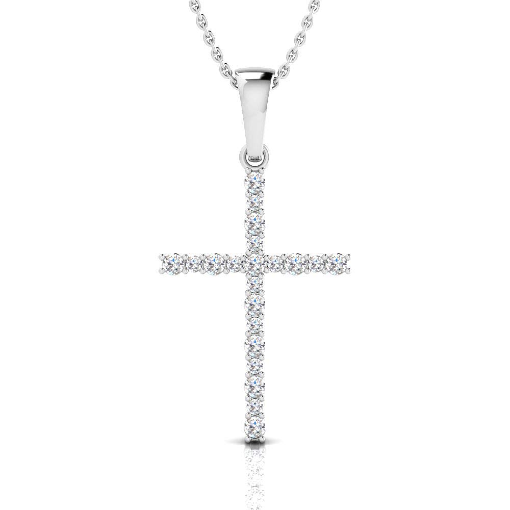Diamond Cross Pendant Necklace - 1/3 Ctw (IGI Certified) in 925 Sterling Silver (with 18" Chain)