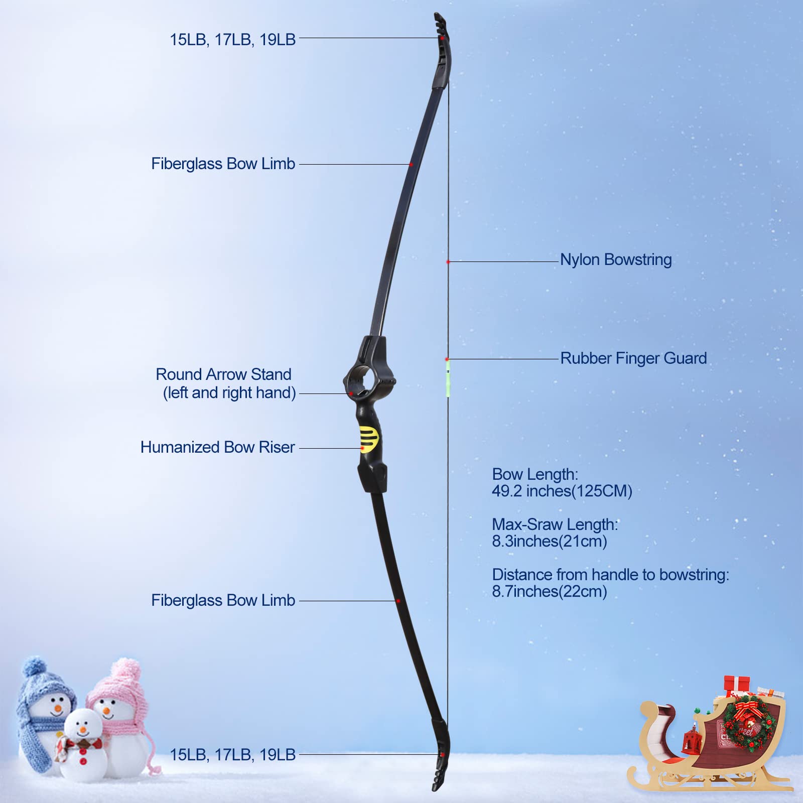 D&Q Bow and Arrows Set for Teens, Basic Bows Adjustable Pounds 15LB,17LB,19LB,Left and Right Hand Bows, Recurve Bows for Children, Junior,Beginners, Teenagers, 8-18 Year olds Kids Archery Set (Black)