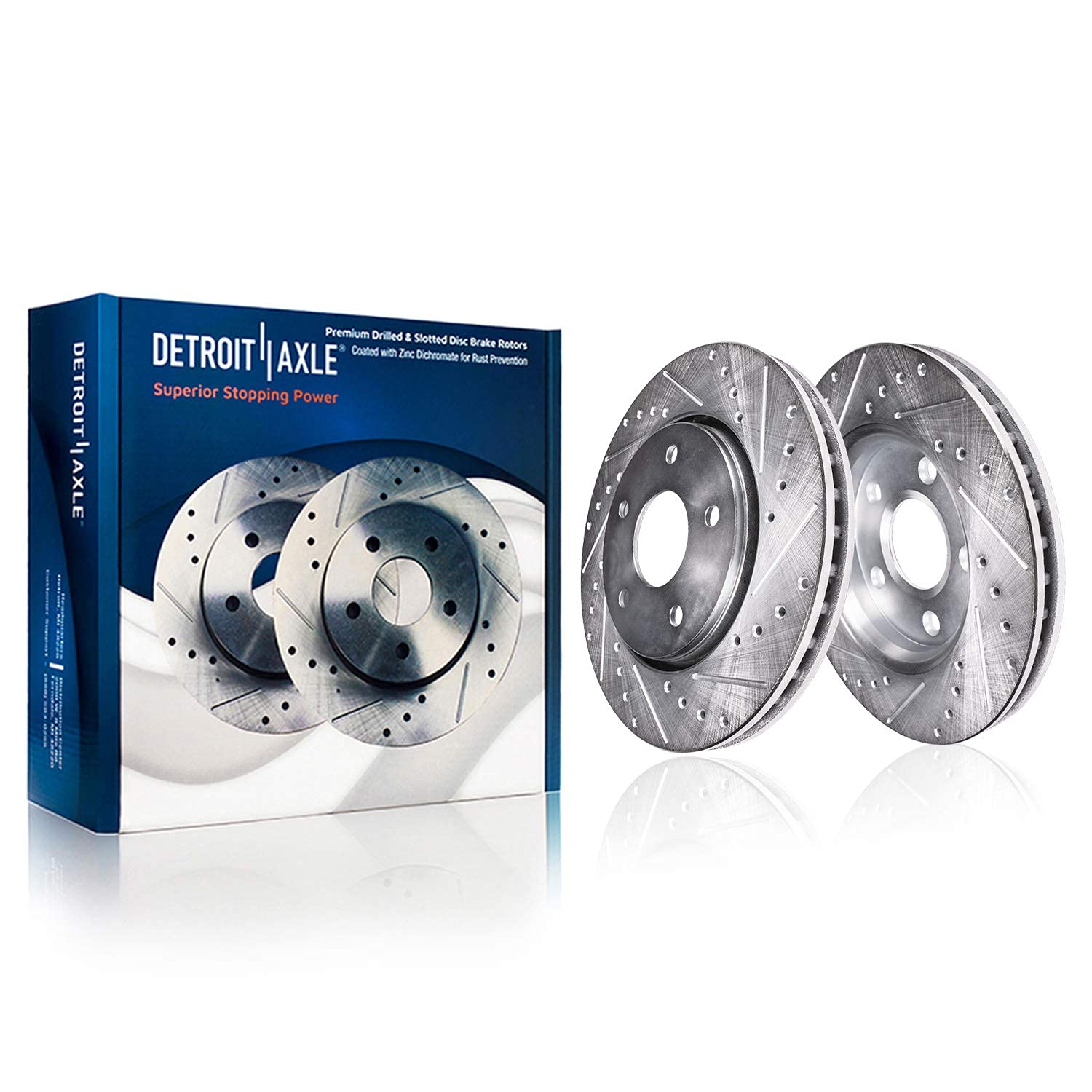 Detroit Axle - Brake Kit for 4WD 2000 2001 2002 2003 Ford F-150 Drilled & Slotted Disc Brake Rotors Ceramic Brakes Pads Front and Rear Replacement 5 Lugs