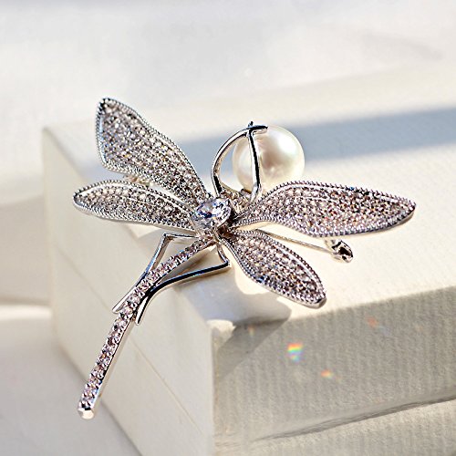 Crystal Pearl Dragonfly Brooch PIN Made with Swarovski Elements